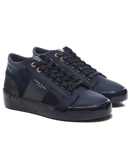 Android Homme Navy Leather Camo Propulsion Mid Sneakers | Jules B