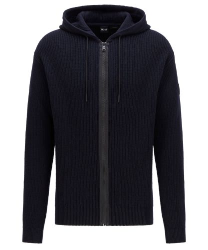 BOSS Dark Blue Wool Cotton Hooded Karvitt Cardigan | Jules B