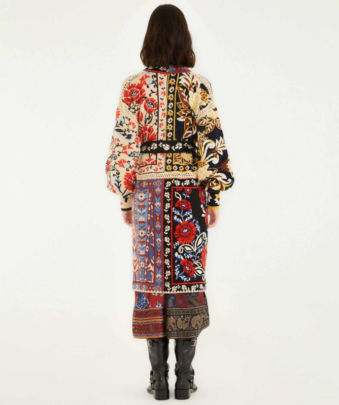 FARM Rio | Flower Patchwork Knit Midi Cardigan