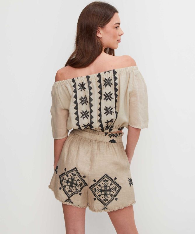 Greek Archaic Kori Linen Lefkada Crop Top