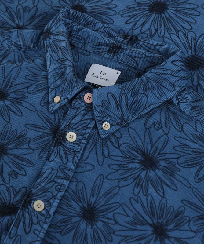 Paul Smith Blue Tailored Fit Floral Cord Shirt
