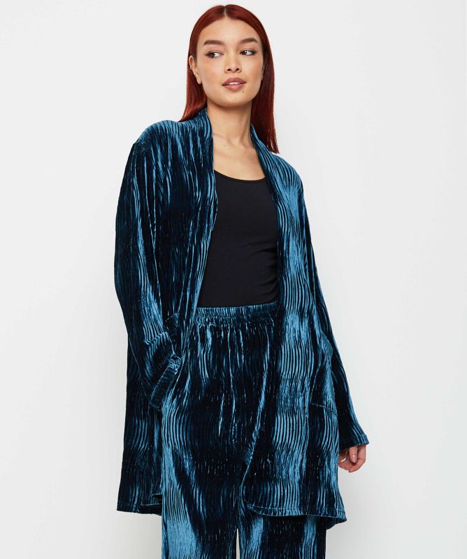 Thanny Blue Long Velvet Jacket
