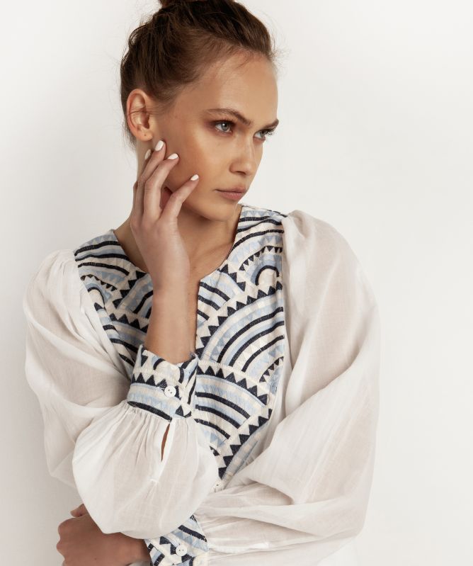Greek Archaic Kori Embroidered Cotton Blouse