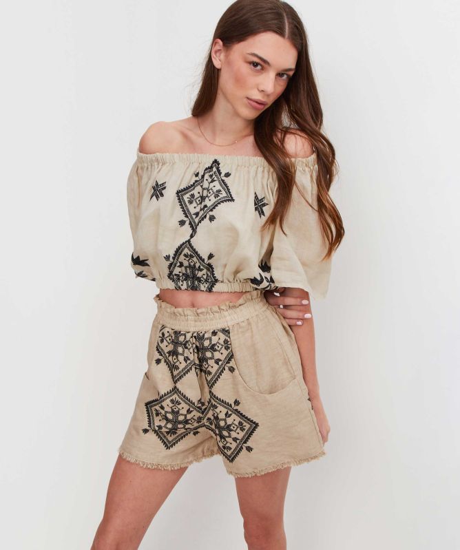 Greek Archaic Kori Linen Lefkada Crop Top