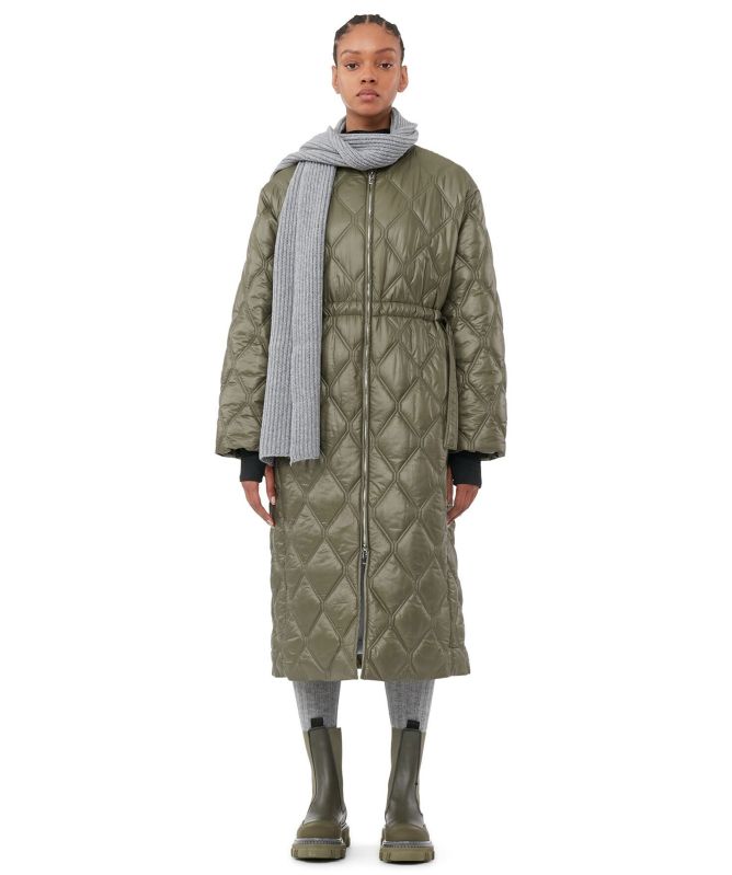 GANNI Green Shiny Quilted Coat | Jules B
