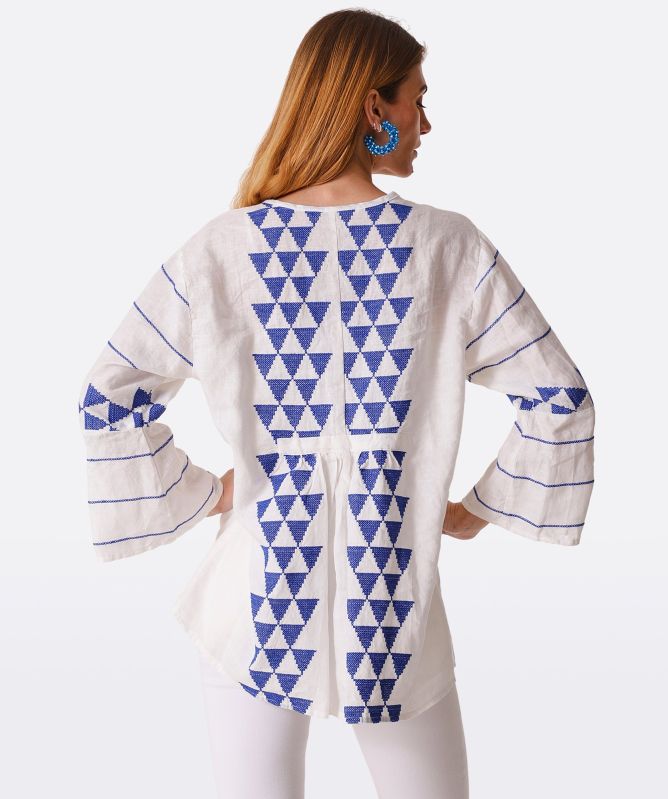 Greek Archaic Kori Linen Arrow Embroidered Blouse | Jules B