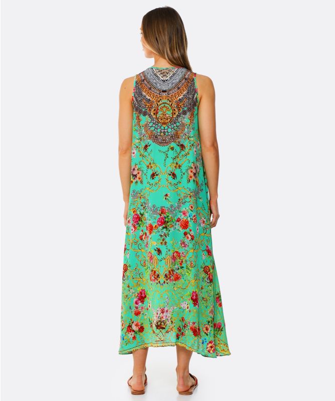 Inoa Green Chartreuse Silk Sleeveless Maxi Dress | Jules B
