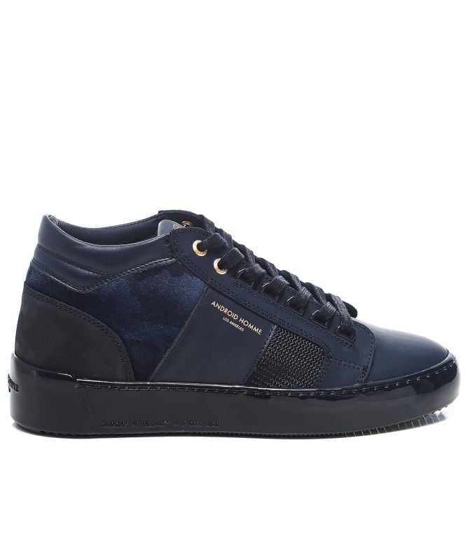 Android Homme Navy Leather Camo Propulsion Mid Sneakers | Jules B