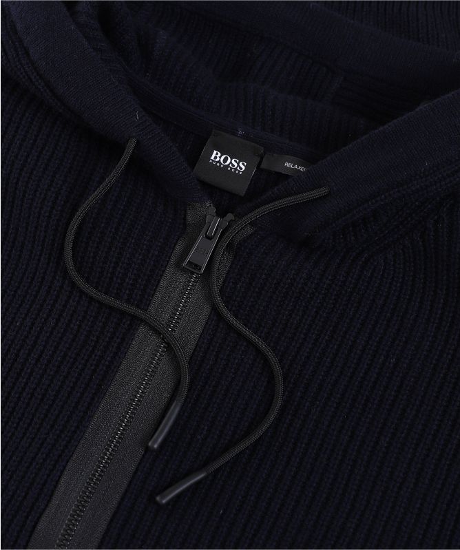 BOSS Dark Blue Wool Cotton Hooded Karvitt Cardigan | Jules B