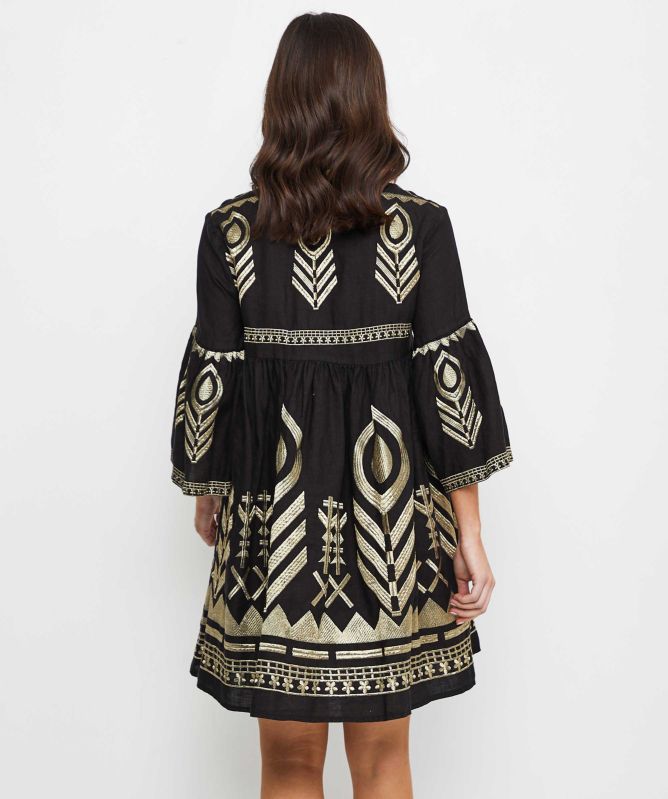 Greek Archaic Kori Feather Embroidered Mini Dress
