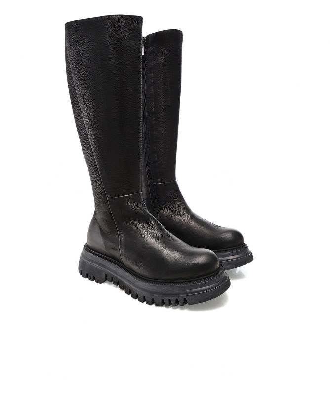 Lofina Black Gasoline Knee Leather Boots | Jules B