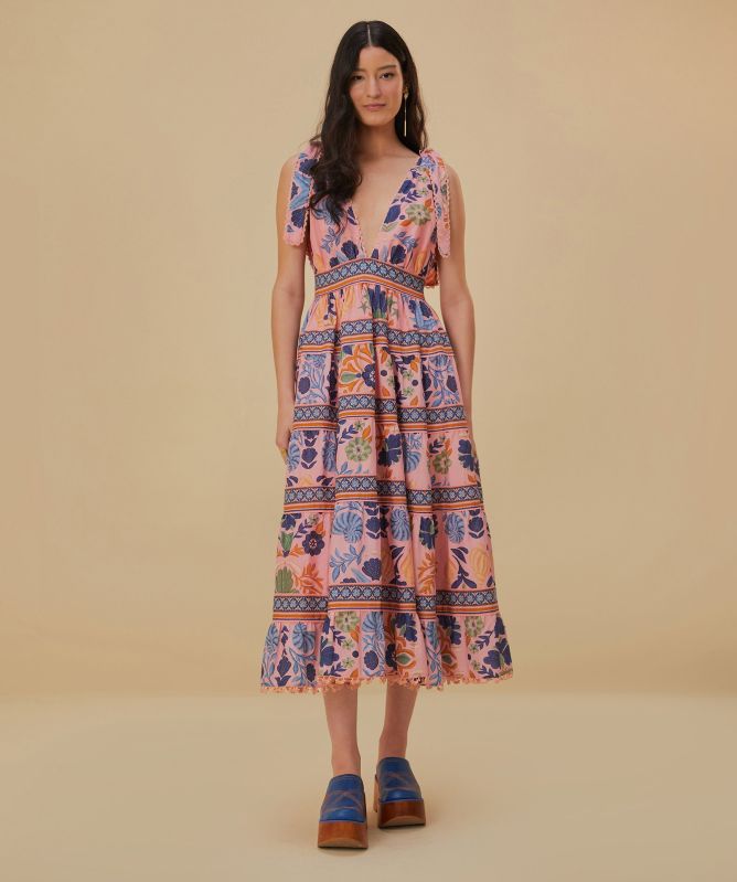 Farm Rio Seashell Tapestry Midi Dress