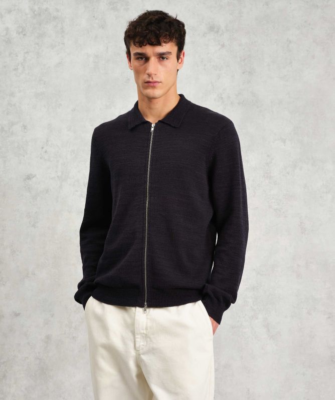 Wax London Navy Cotton Linen Wayfarer Cardigan