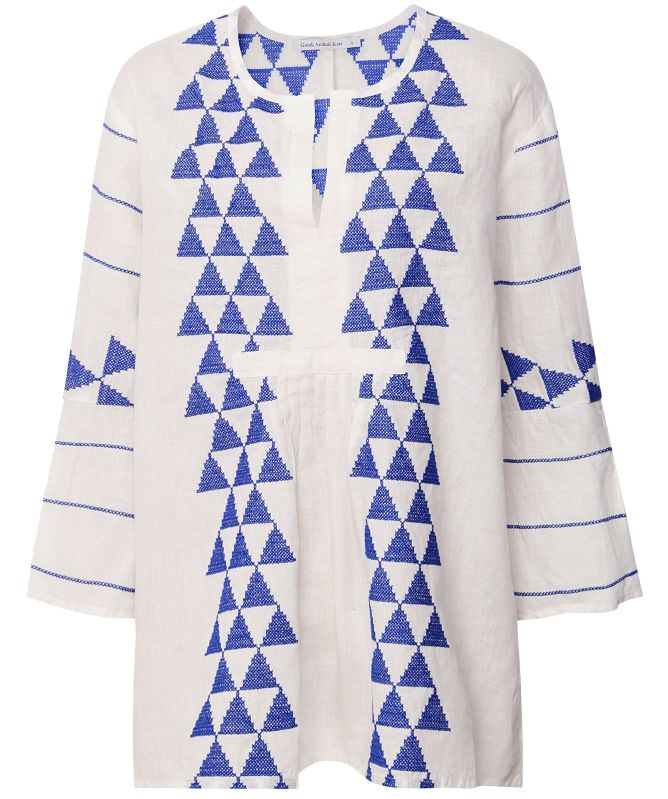 Greek Archaic Kori Linen Arrow Embroidered Blouse | Jules B