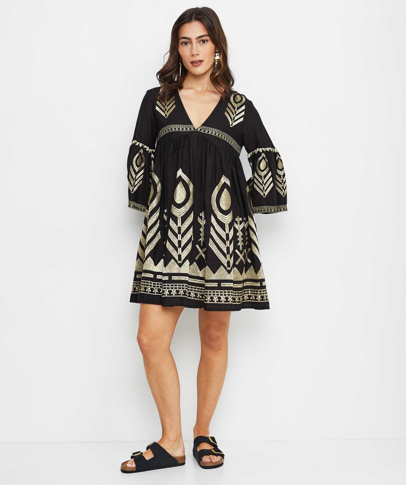 Greek Archaic Kori Feather Embroidered Mini Dress