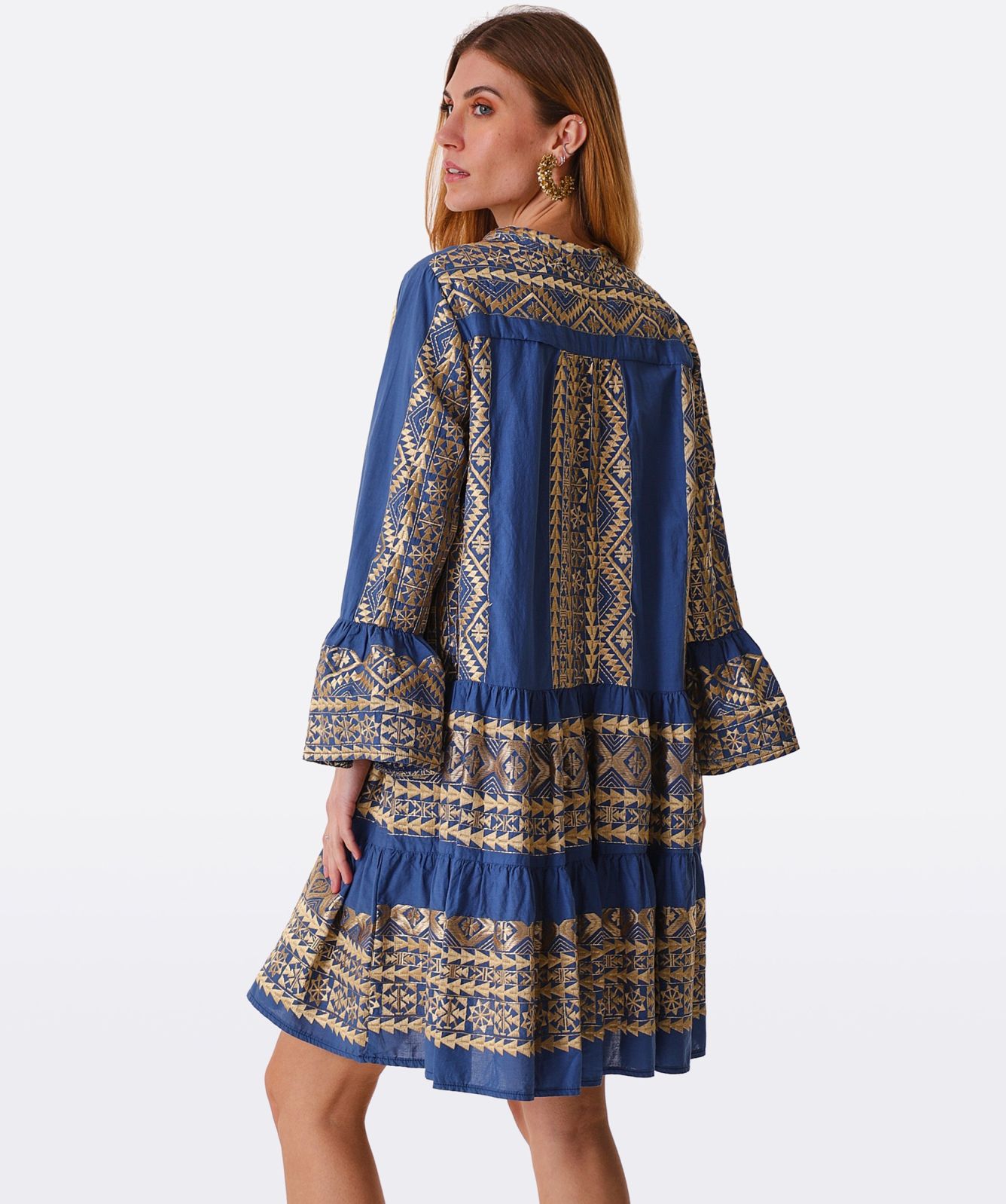 Greek Archaic Kori Linen Embroidered Mini Dress | Jules B
