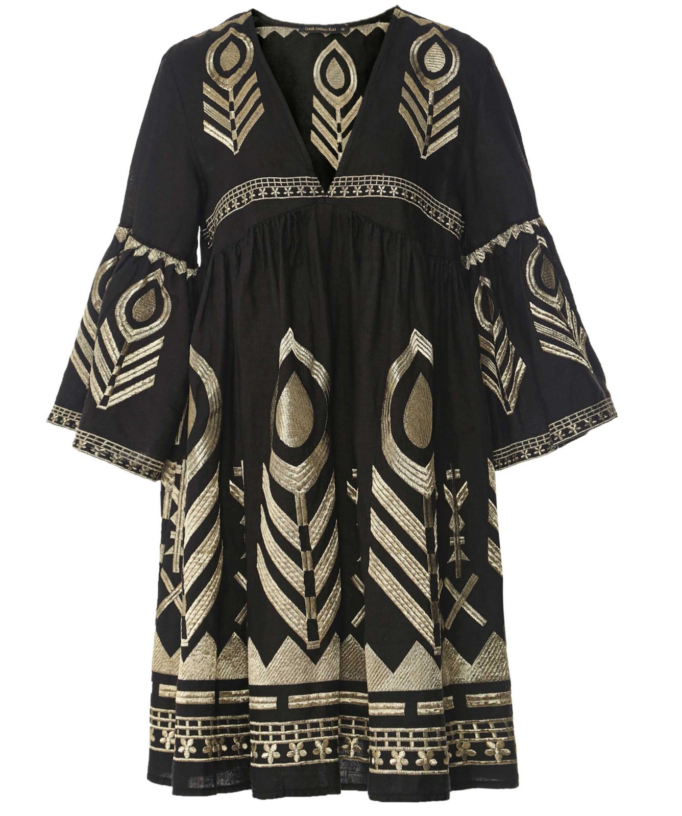 Greek Archaic Kori Feather Embroidered Mini Dress